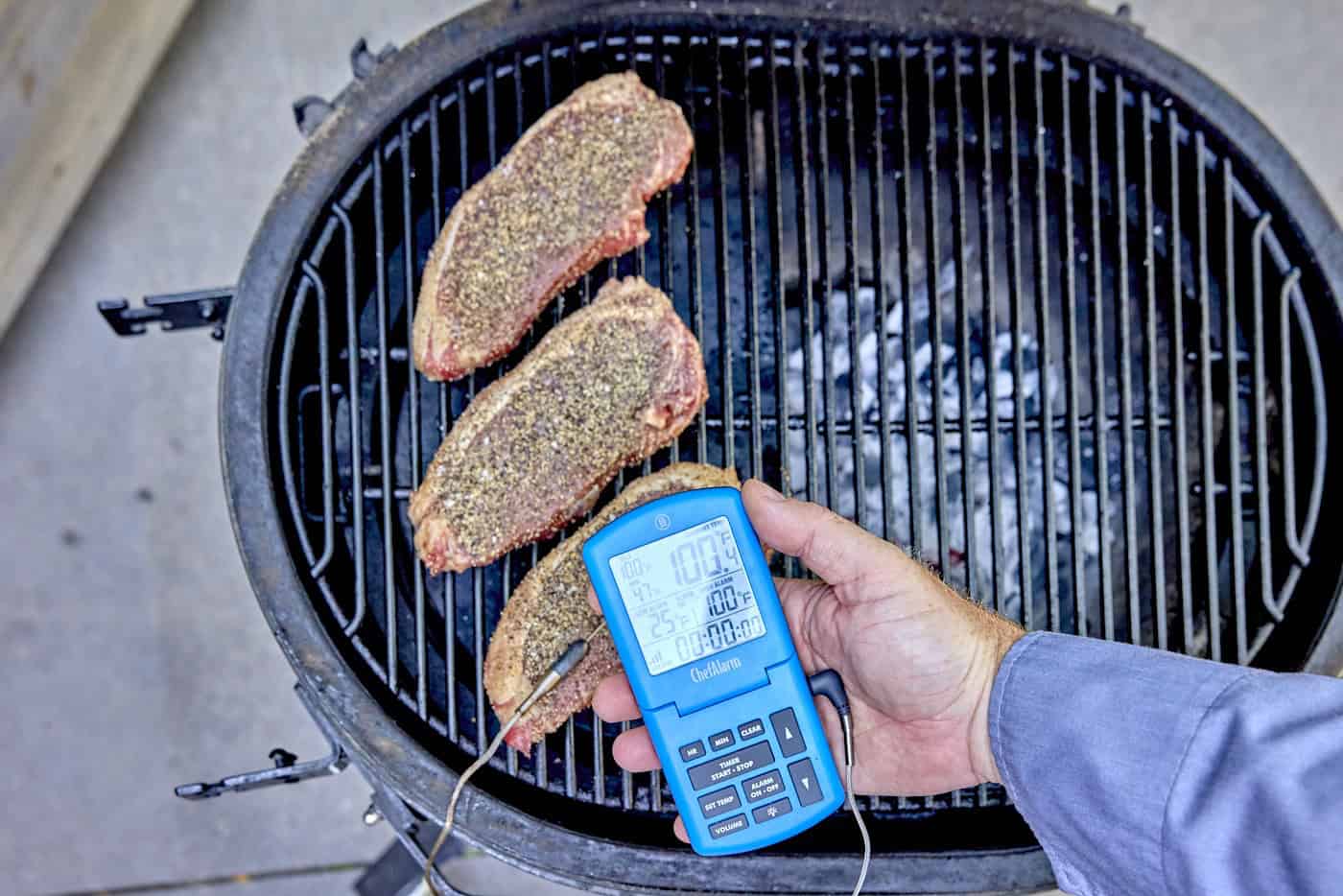 Grilled strip steaks, done just right
